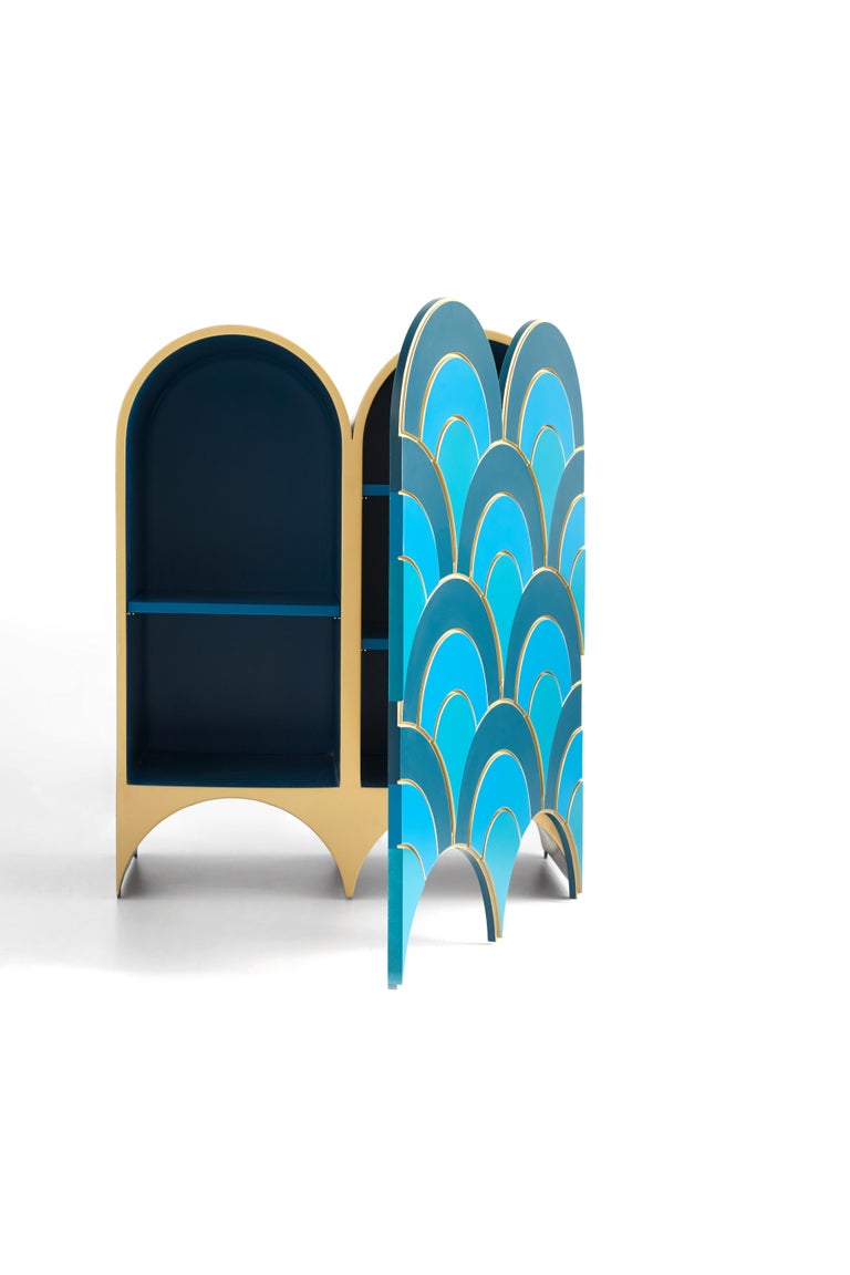 Blue Wave Cabinet, Geometric Pattern For Sale at 1stDibs