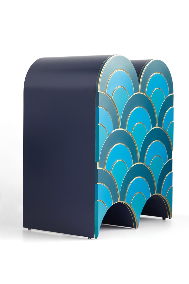 Blue Wave Cabinet, Geometric Pattern For Sale at 1stDibs