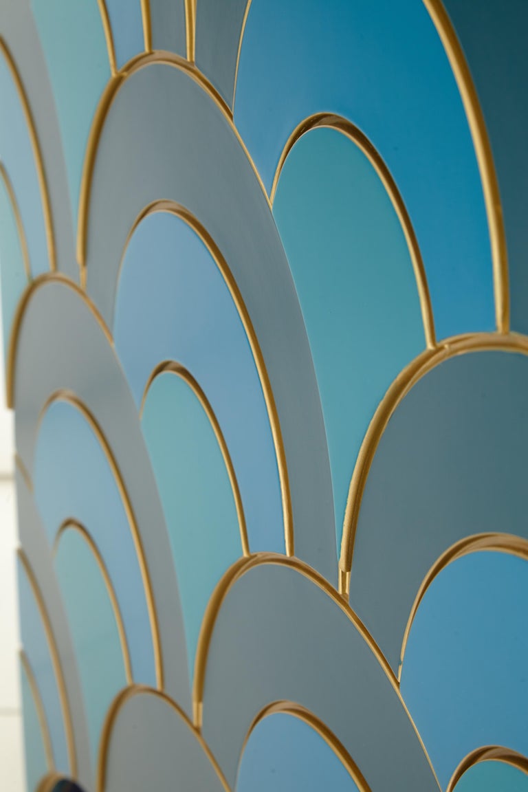 Blue Wave Cabinet, Geometric Pattern For Sale at 1stDibs