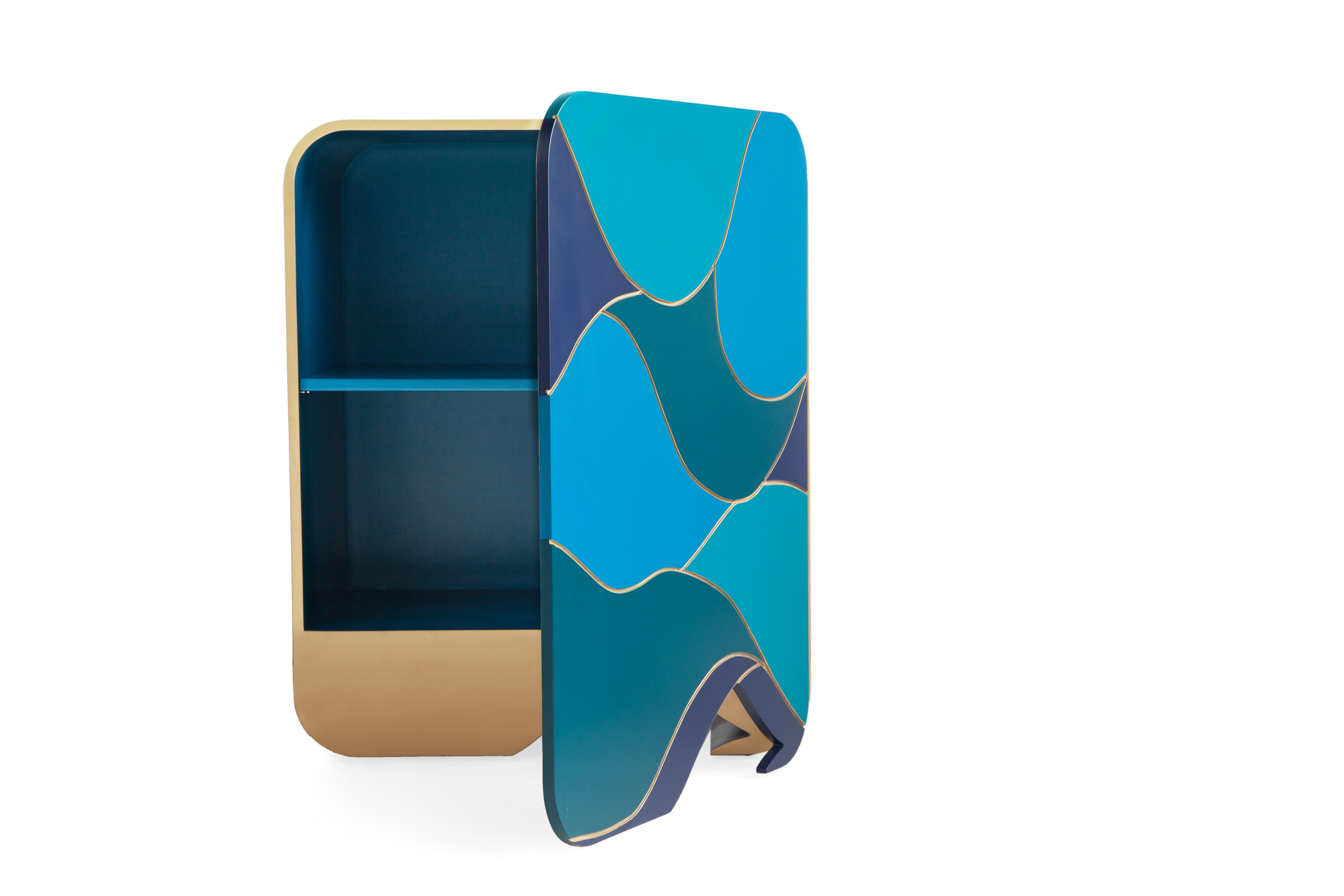 Blue Wave Cabinet, Organic Pattern For Sale at 1stDibs