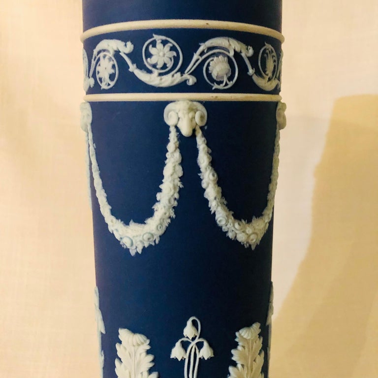 Blue Wedgwood Jasperware Vase Decorated With Rams Heads and Lilies of ...