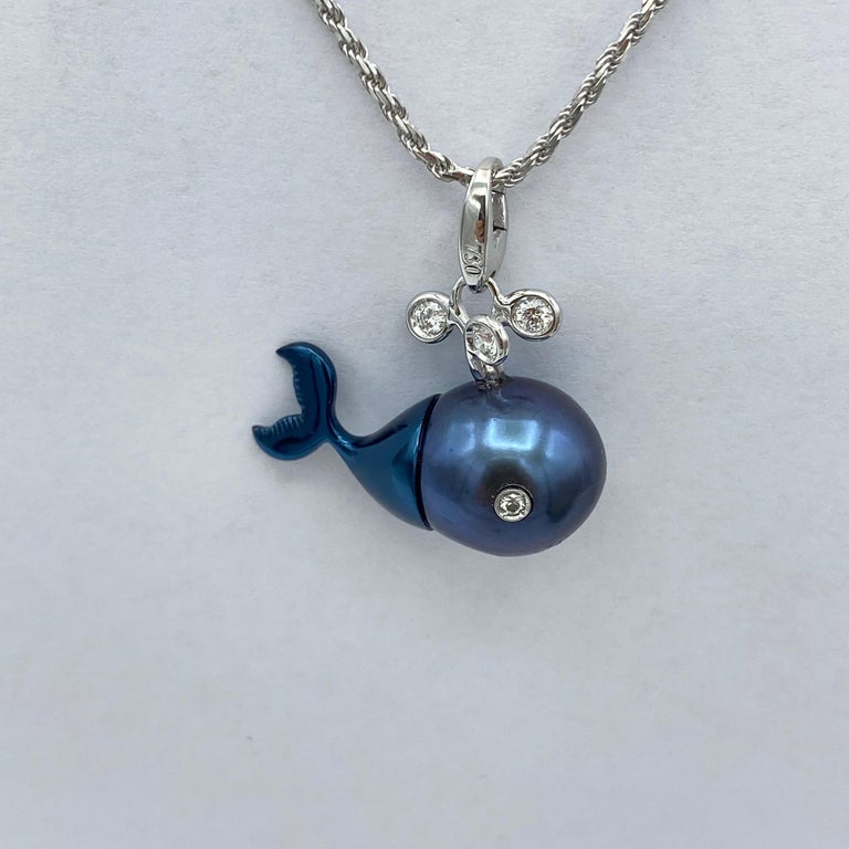 Blue Whale Tahitian Pearl White Diamond 18Kt Gold Pendant/Necklace and ...