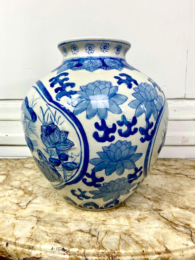 Blue White Chinese Porcelain Vase Decorated With Lotus Flowers For Sale ...