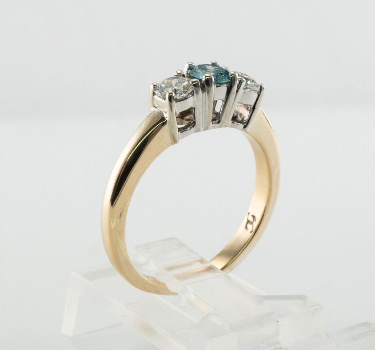 Blue and White Diamond Ring 14K Gold Band Engagement For Sale at 1stDibs