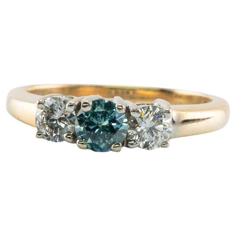 Blue and White Diamond Ring 14K Gold Band Engagement For Sale at 1stDibs