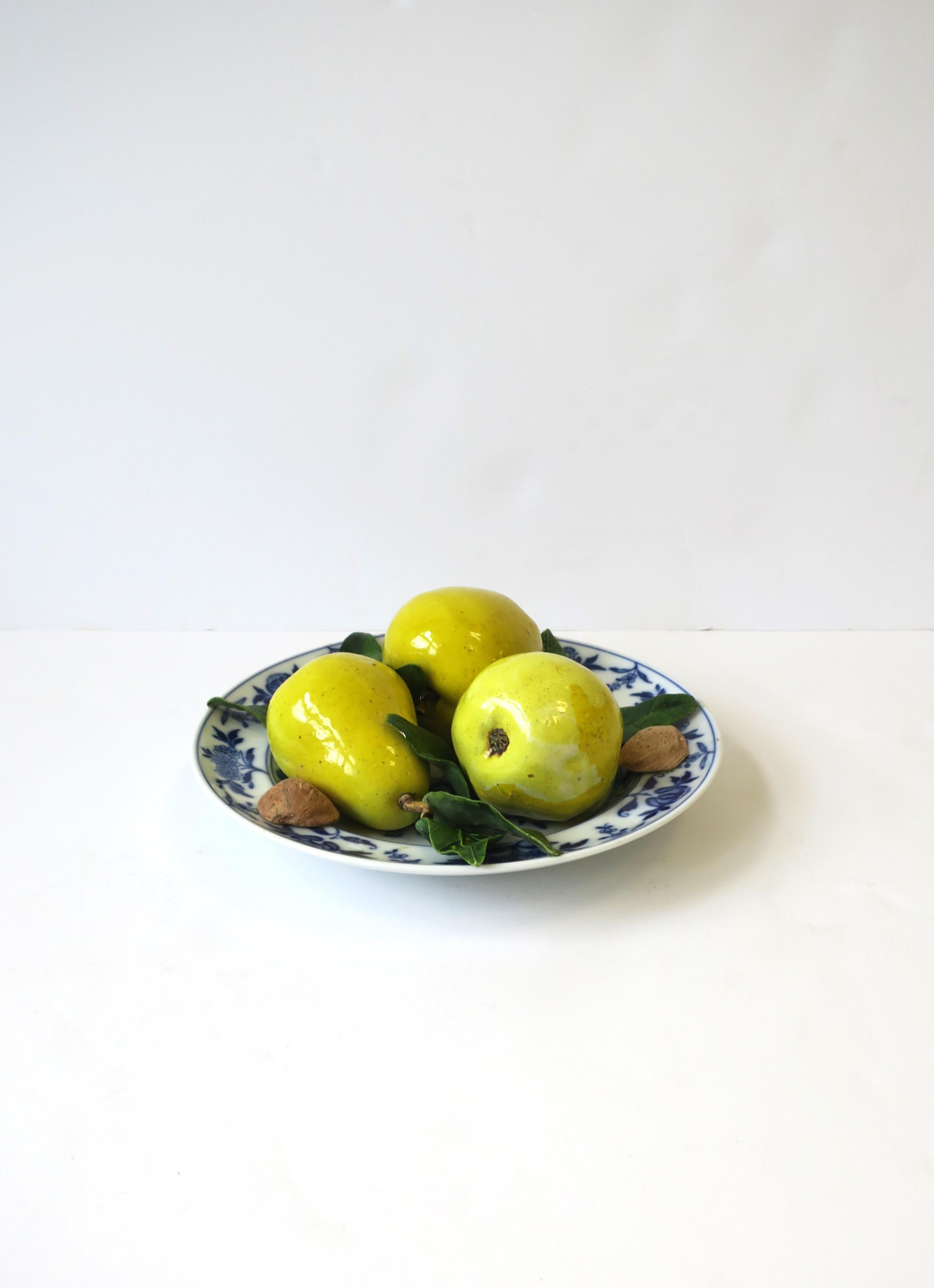 Blue and White Porcelain Bowl w/Fruit, Yellow Apples, Pears and Almonds Centerpiece For Sale at ...