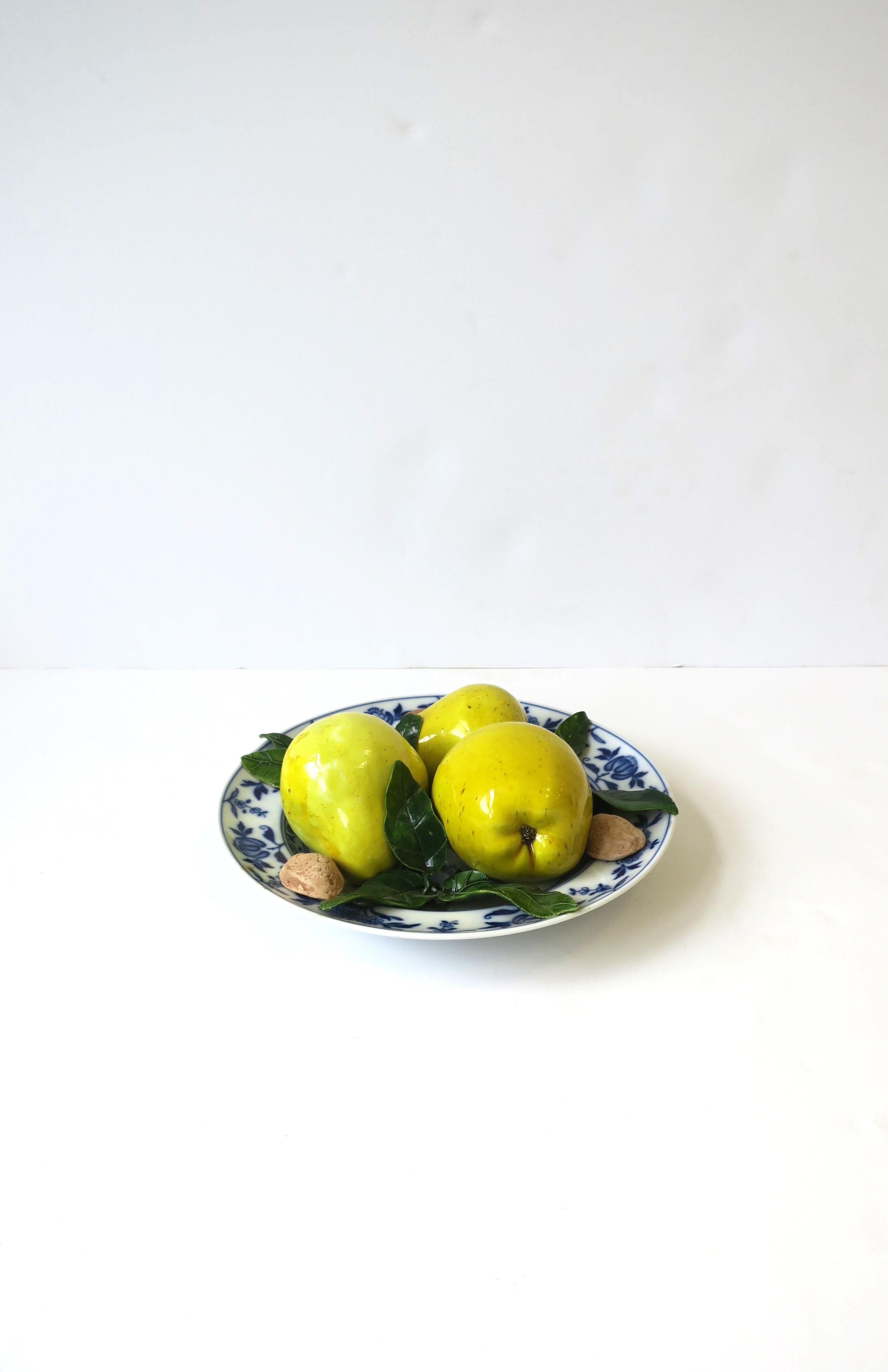 Blue and White Porcelain Bowl w/Fruit, Yellow Apples, Pears and Almonds Centerpiece For Sale at ...