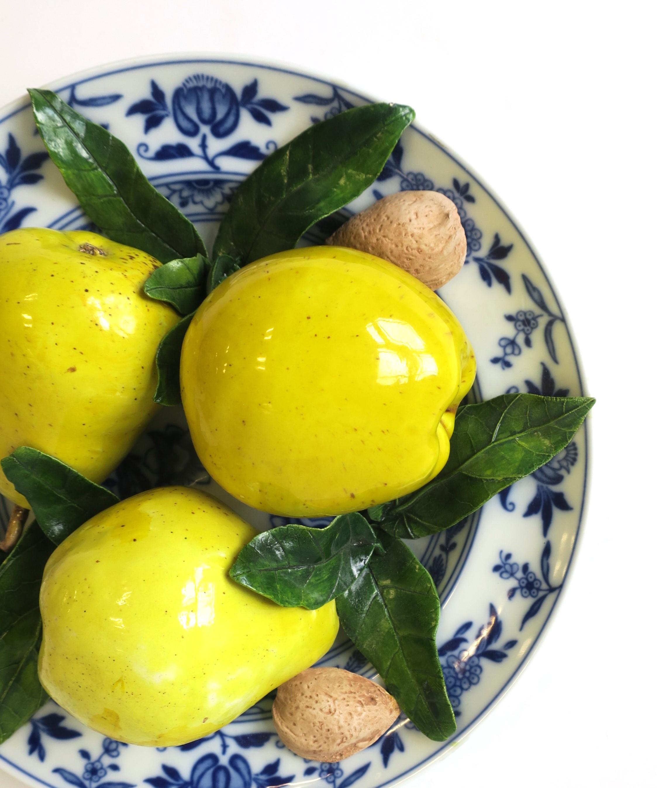 Blue and White Porcelain Bowl w/Fruit, Yellow Apples, Pears and Almonds Centerpiece For Sale at ...