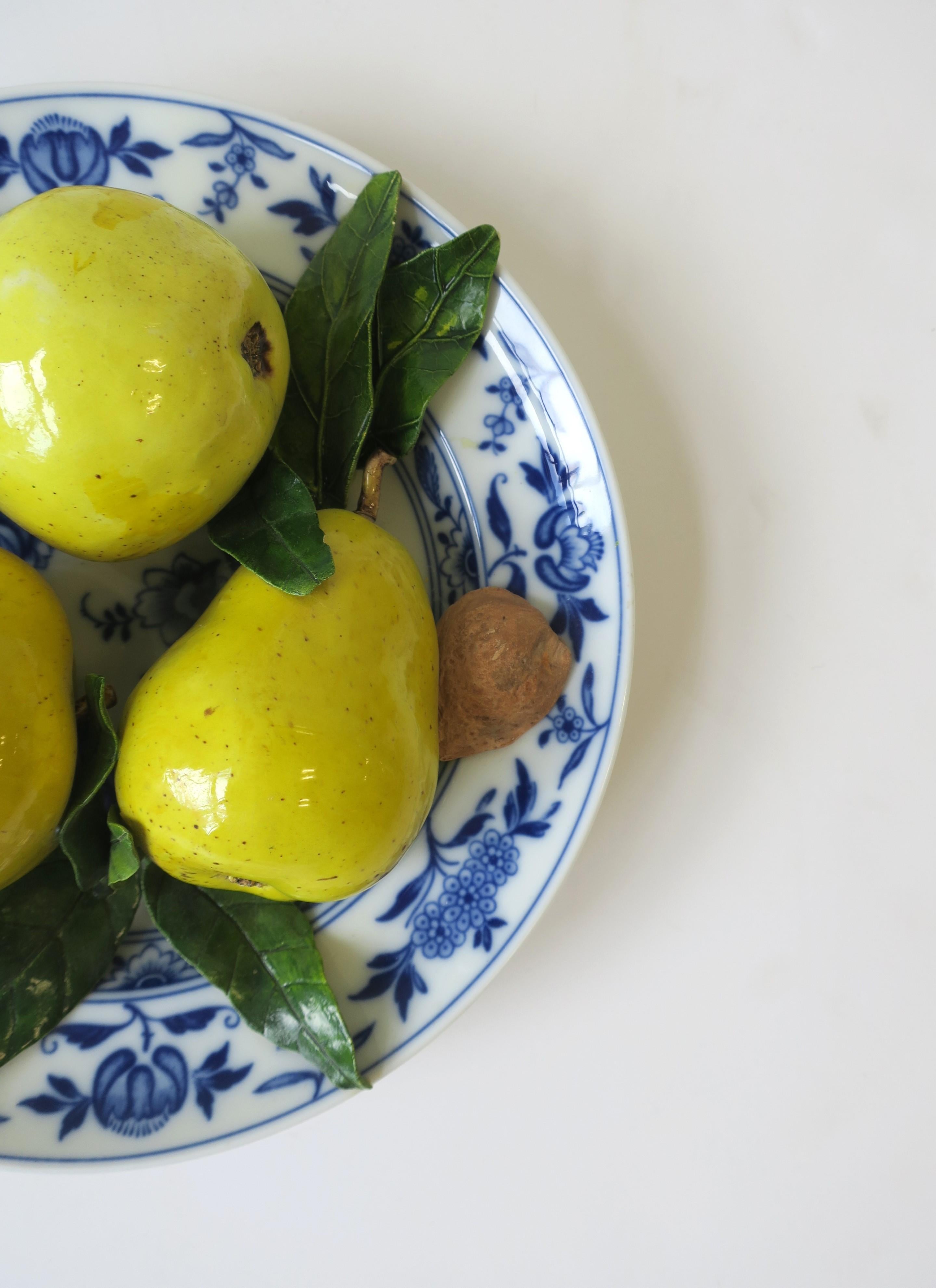 Blue and White Porcelain Bowl w/Fruit, Yellow Apples, Pears and Almonds Centerpiece For Sale at ...