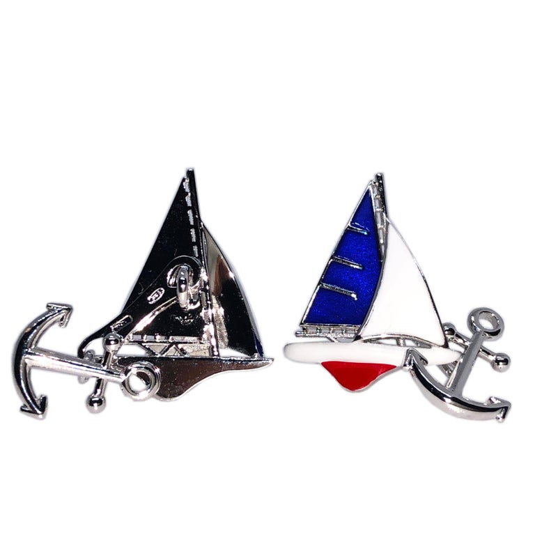 Berca Blue White Red Sailing Boat Little Anchor Back Sterling Silver ...