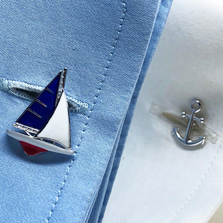 Berca Blue White Red Sailing Boat Little Anchor Back Sterling Silver ...