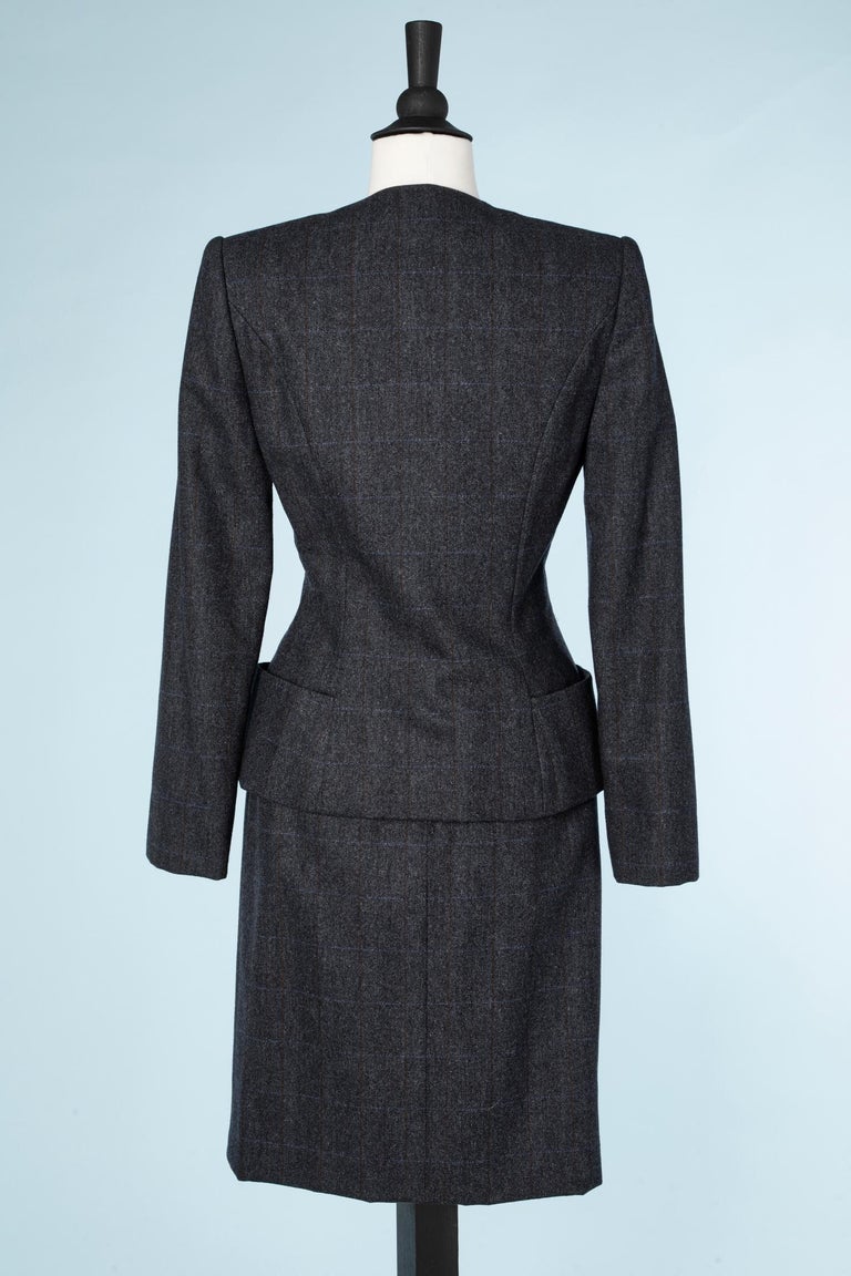Blue wool chevron skirt- suit Galanos For Sale at 1stDibs