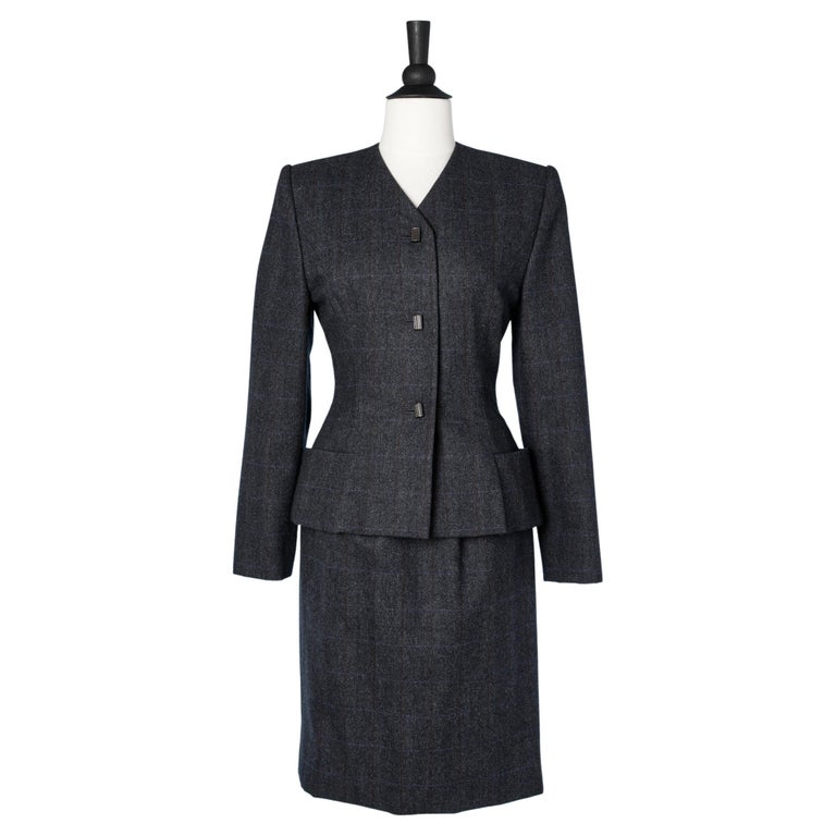 Blue wool chevron skirt- suit Galanos For Sale at 1stDibs