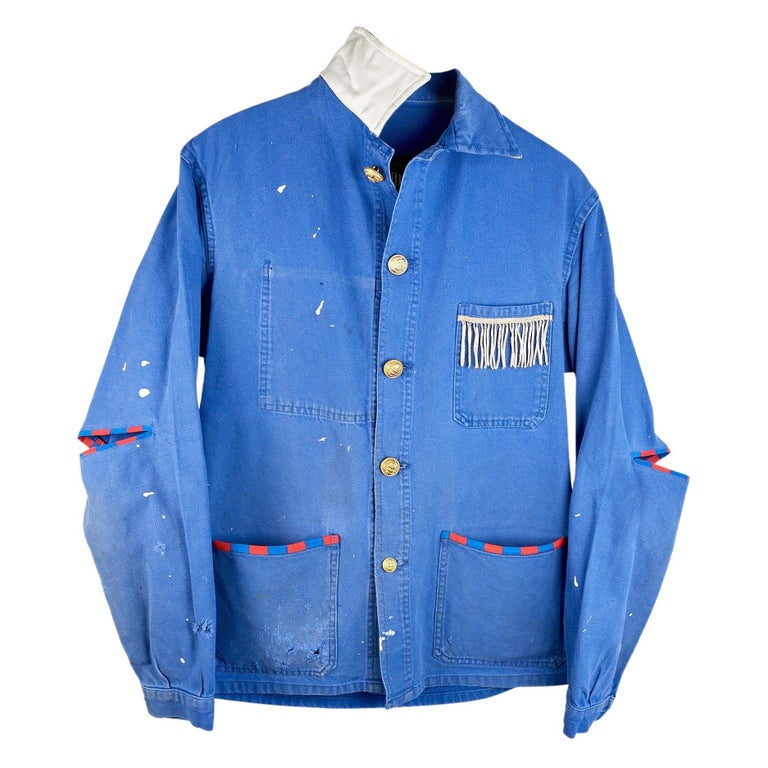 Blue Work Wear Jacket Vintage Silver Bullion Fringes Italian Silk For ...