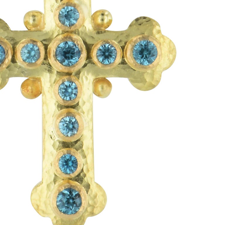19 Karat Yellow Gold and Blue Zircon Byzantine Style Cross at 1stDibs