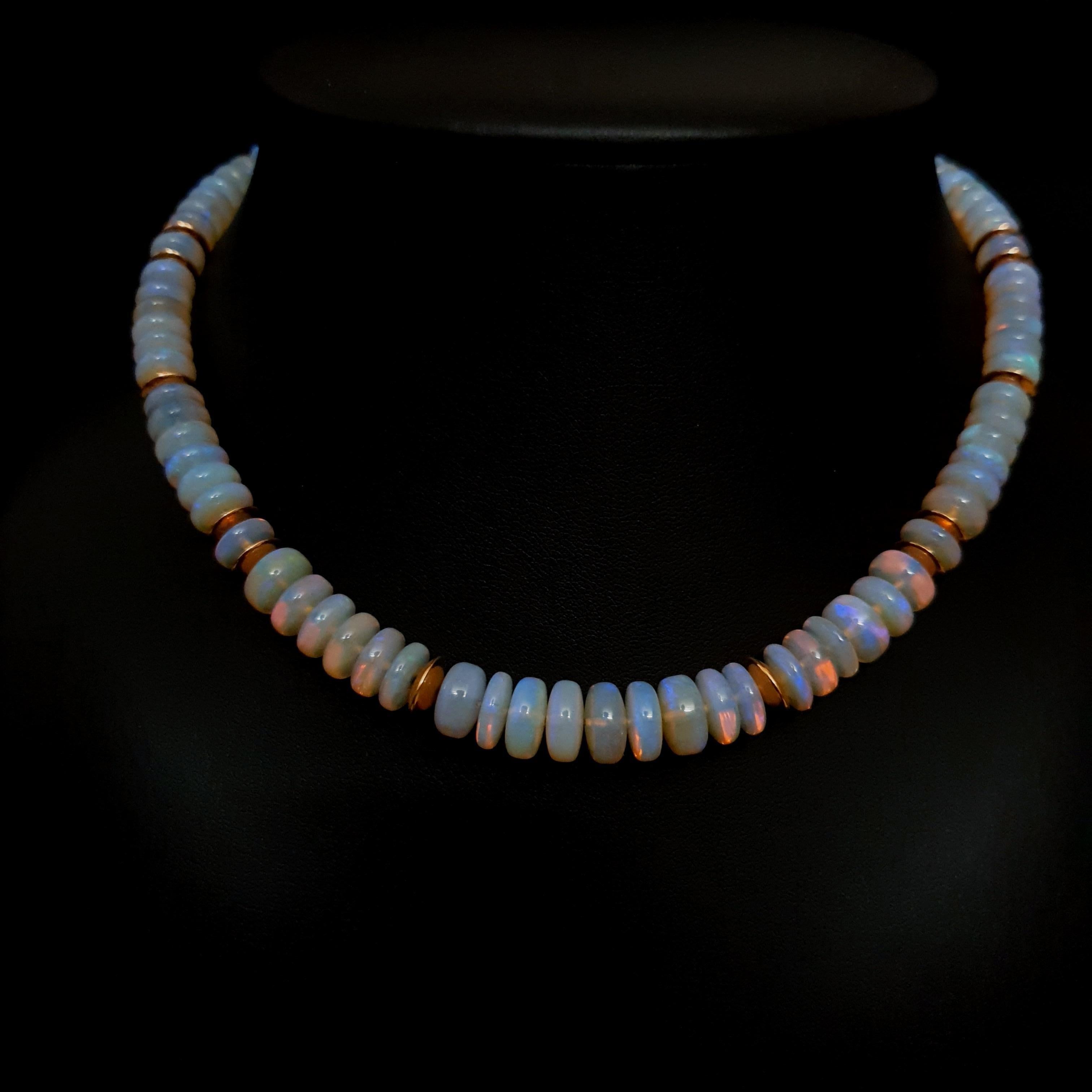 Blueish Australien Opal Rondel Necklace with 18 Carat Rose Gold Clasp ...