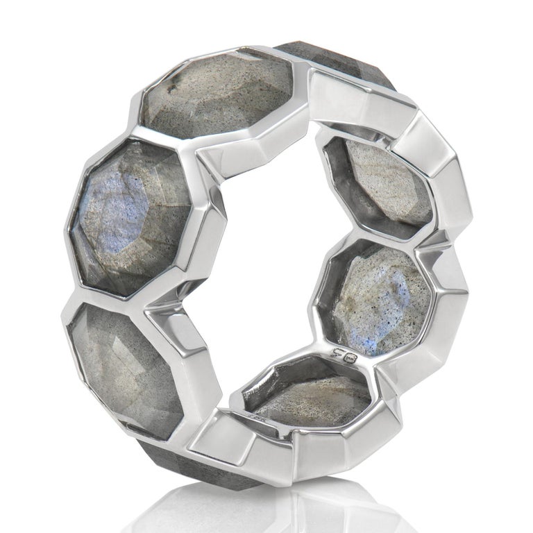 Blueish Green Labradorite Russell Ring in 18 Karat White Gold For Sale ...