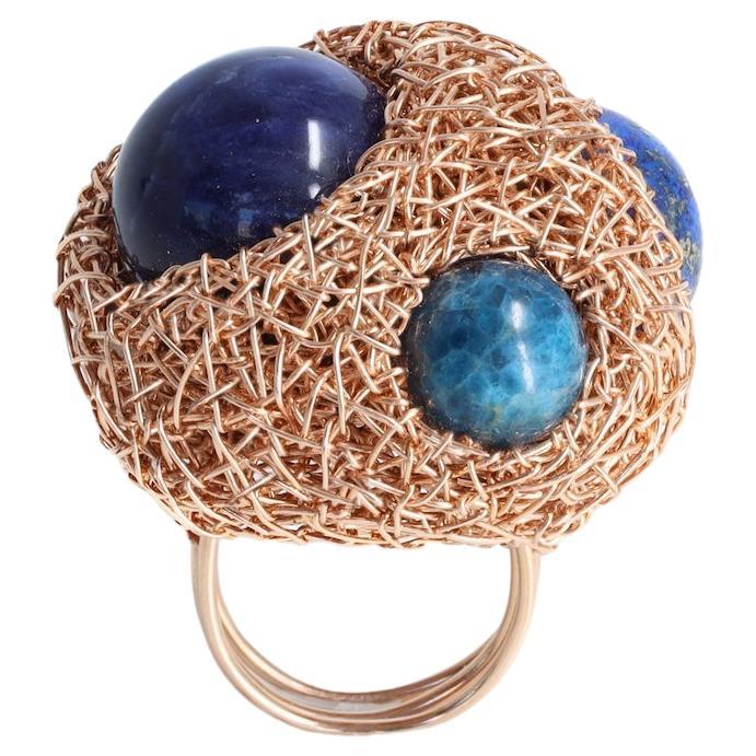 Bluest Stones in 14 Karat Rose Gold F Woven Statement and Cocktail Ring ...