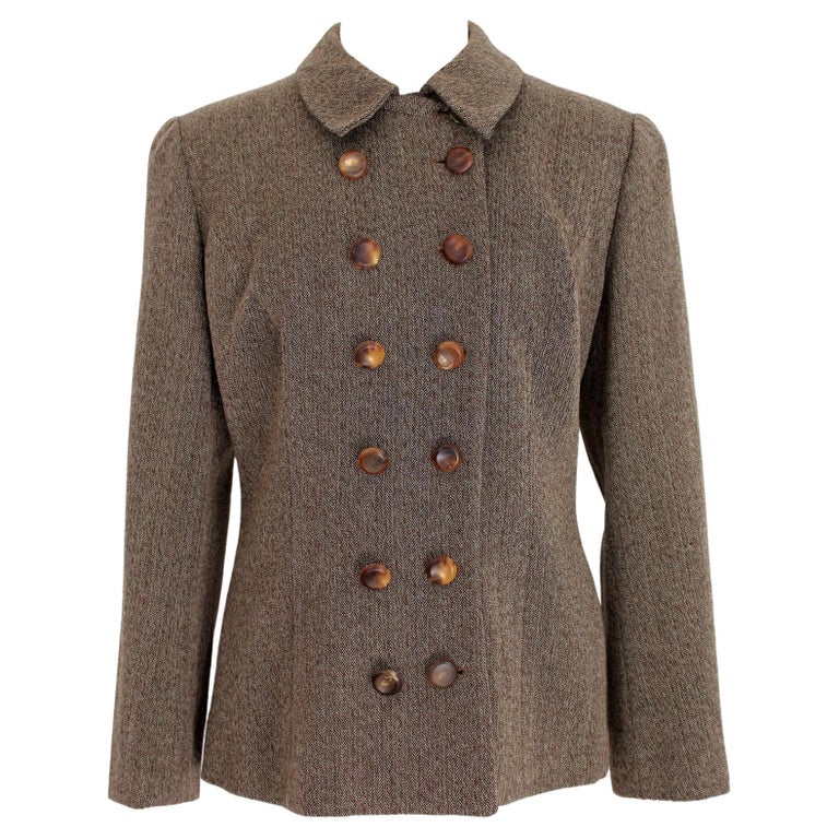 Blumarine Brown Herringbone Classic Coat For Sale at 1stDibs