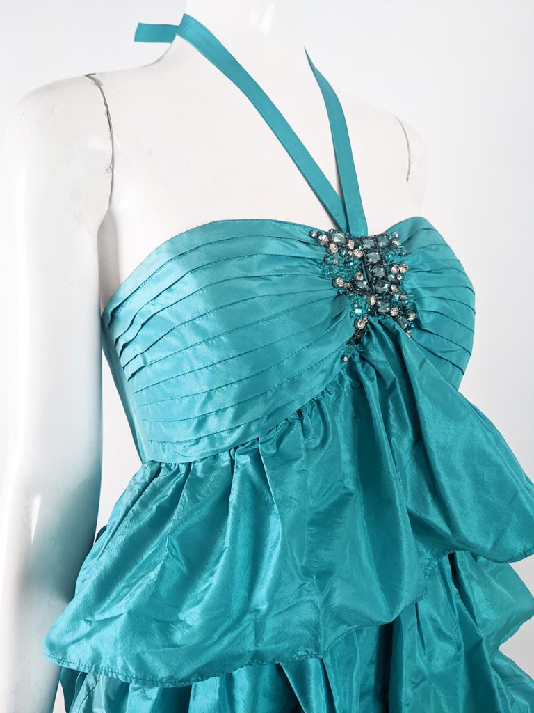Blumarine Vintage y2k Tiered Silk Taffeta Ruffled Beaded Party Dress ...