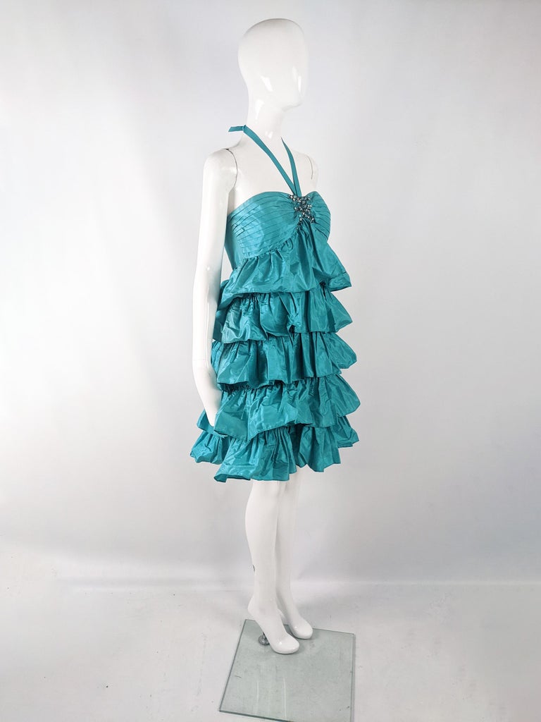Blumarine Vintage y2k Tiered Silk Taffeta Ruffled Beaded Party Dress ...