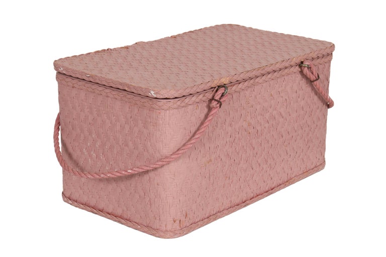 Blush Pink Rattan Picnic Basket For Sale at 1stDibs