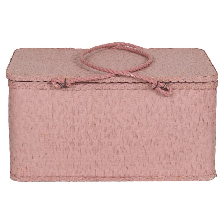 Blush Pink Rattan Picnic Basket For Sale at 1stDibs