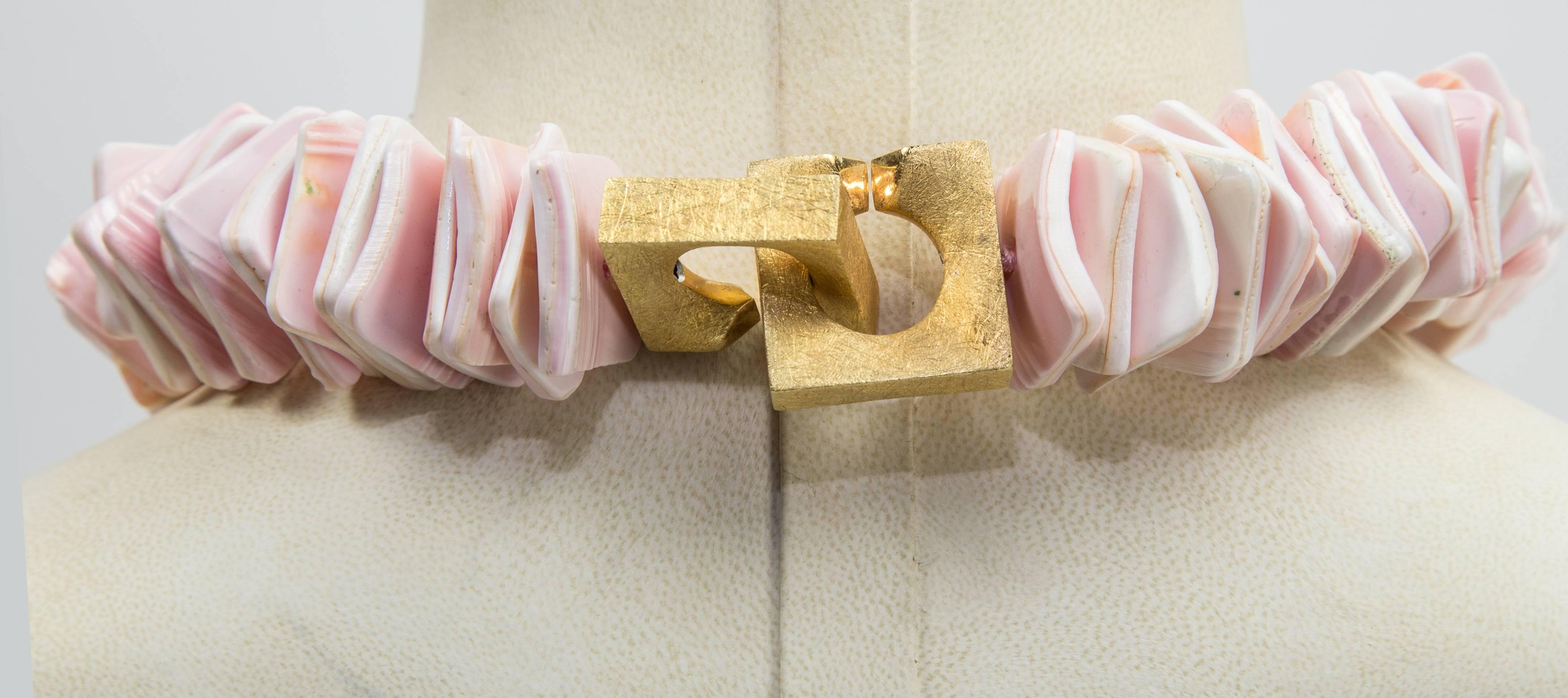 Blush Pink Square Conch Shell Statement Necklace For Sale at 1stDibs ...