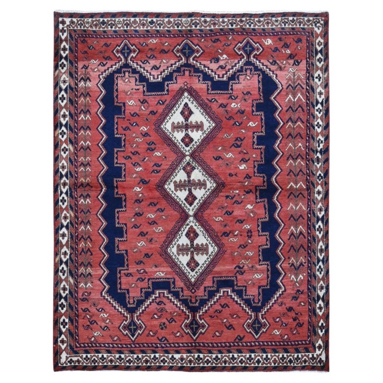 Blush Red Vintage Persian Bakhtiari Abrash Full Pile Pure Wool Hand ...