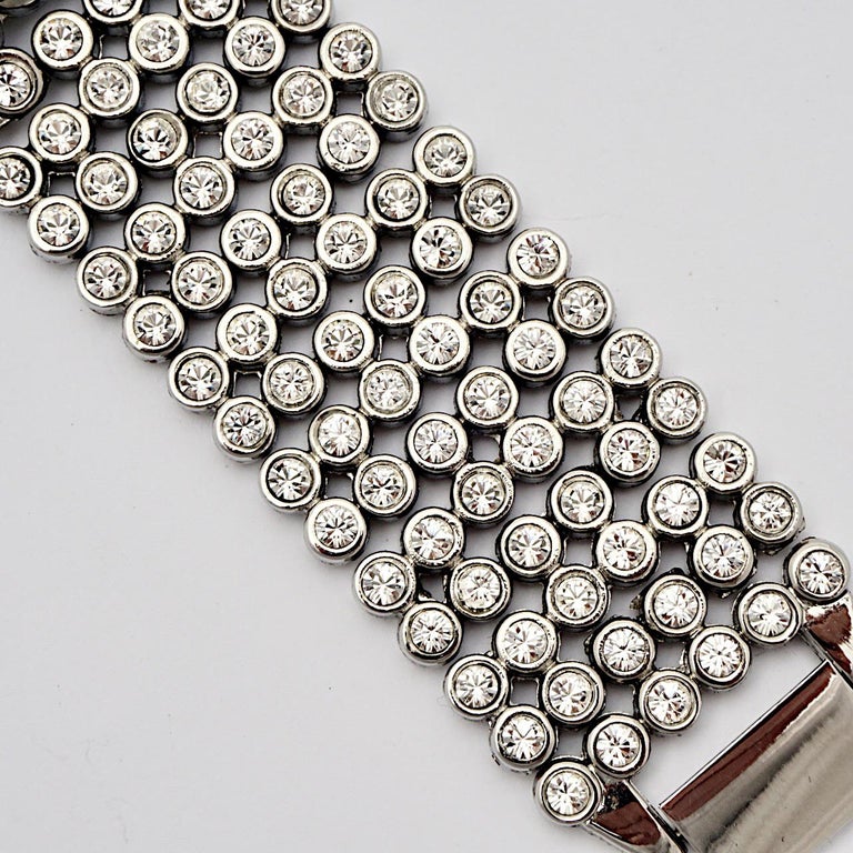 Blush Silver Tone Wide Rhinestone Quartz Watch with Mother-of-Pearl ...