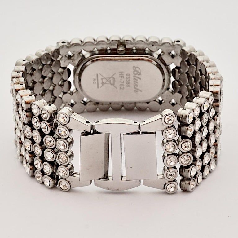 Blush Silver Tone Wide Rhinestone Quartz Watch with Mother-of-Pearl ...