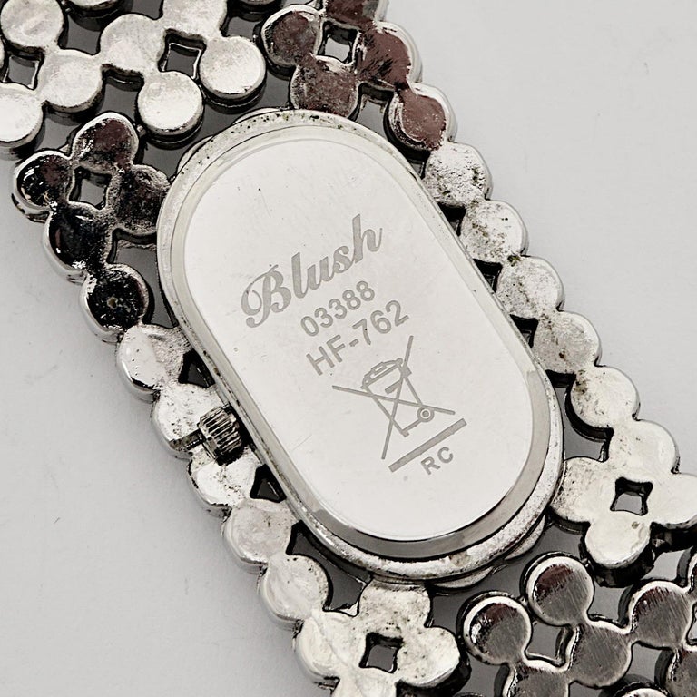 Blush Silver Tone Wide Rhinestone Quartz Watch with Mother-of-Pearl ...