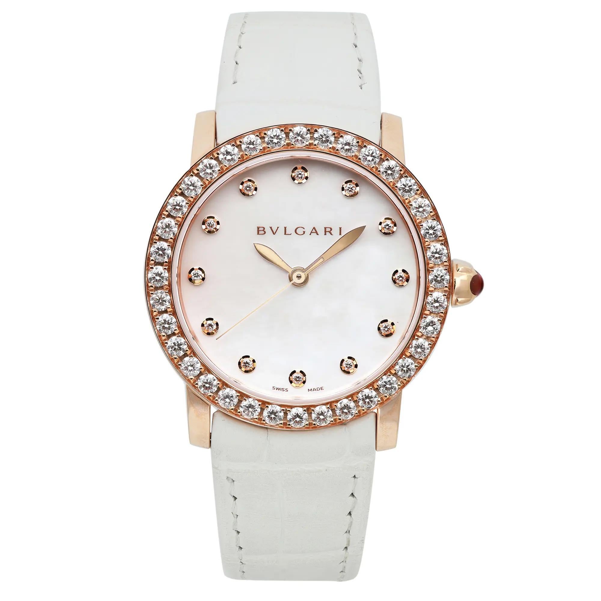 Blvgari Bulgari 33mm 18K Rose Gold Diamond MOP Dial Automatic Watch ...