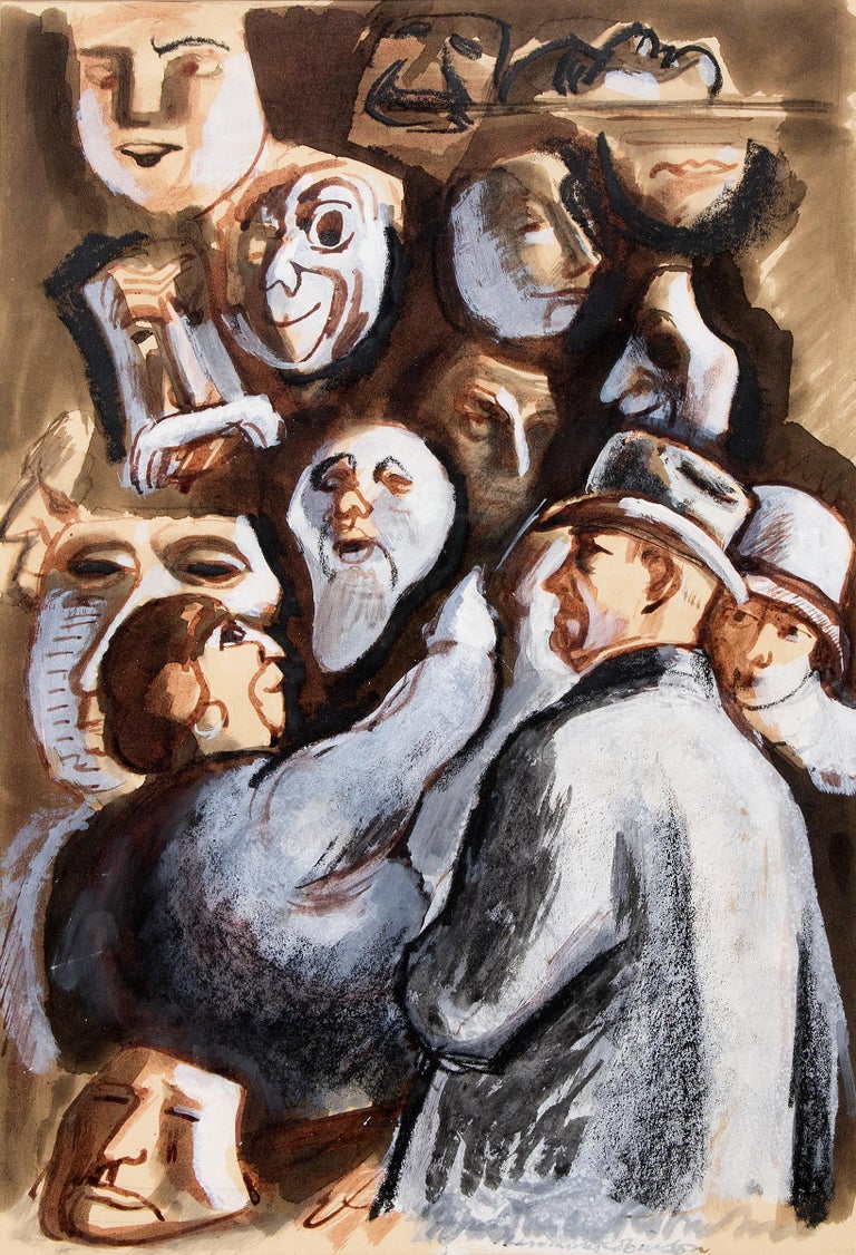 Boardman Robinson - The Vender of Masques (Masks), Modernist Gouache ...