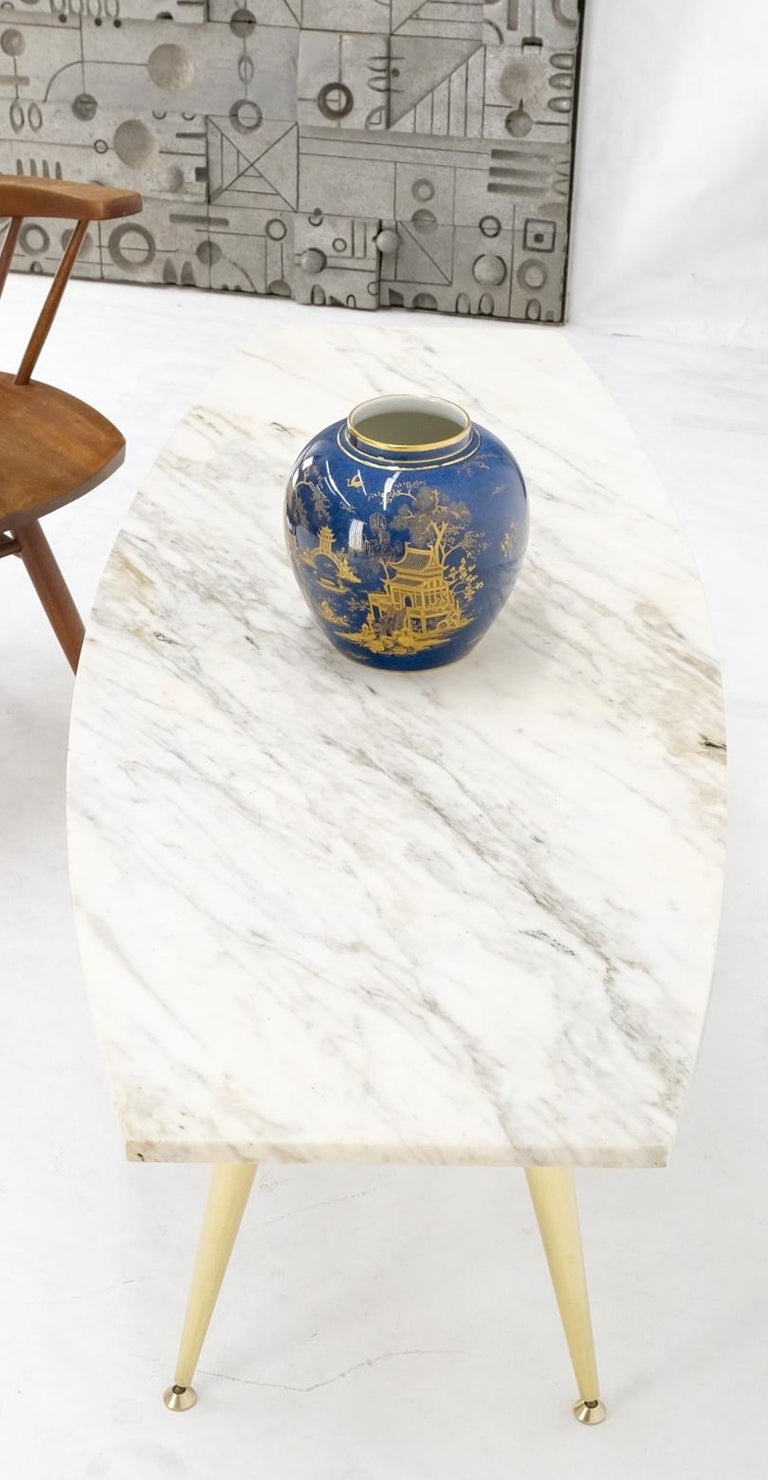 Boat Shape Marble Top Tapered Cone Shape Brass Legs Coffee Table Mint ...