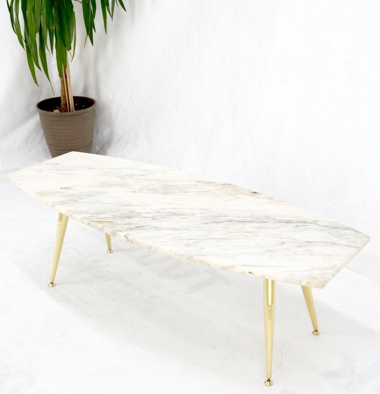 Boat Shape Marble Top Tapered Cone Shape Brass Legs Coffee Table Mint ...