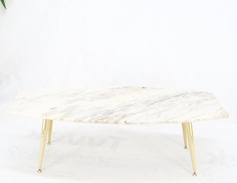 Boat Shape Marble Top Tapered Cone Shape Brass Legs Coffee Table Mint ...