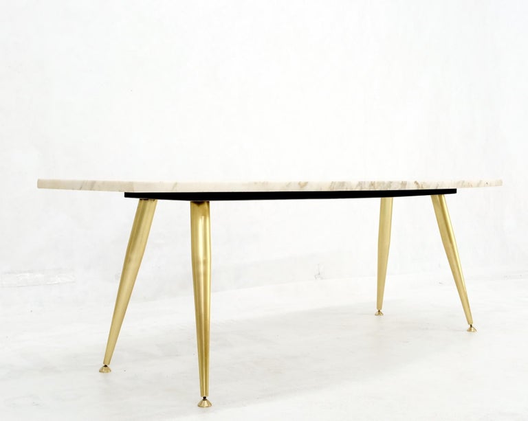 Boat Shape Marble Top Tapered Cone Shape Brass Legs Coffee Table Mint ...