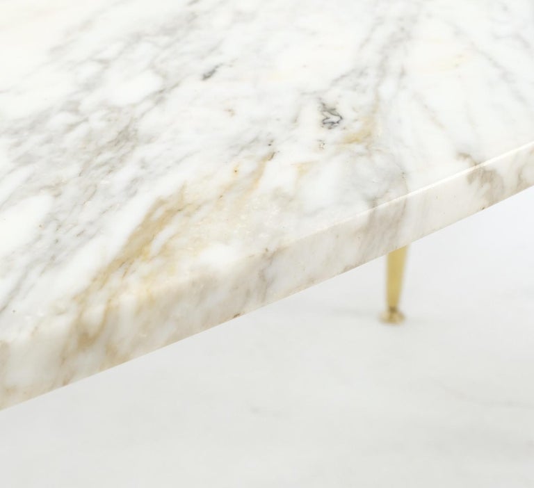 Boat Shape Marble Top Tapered Cone Shape Brass Legs Coffee Table Mint ...