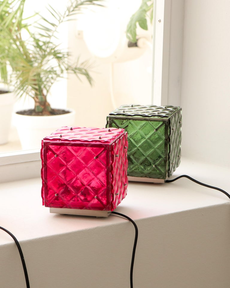 Decorative Ambient Light Contemporary Design Lamp Pink Artisanal Fused ...