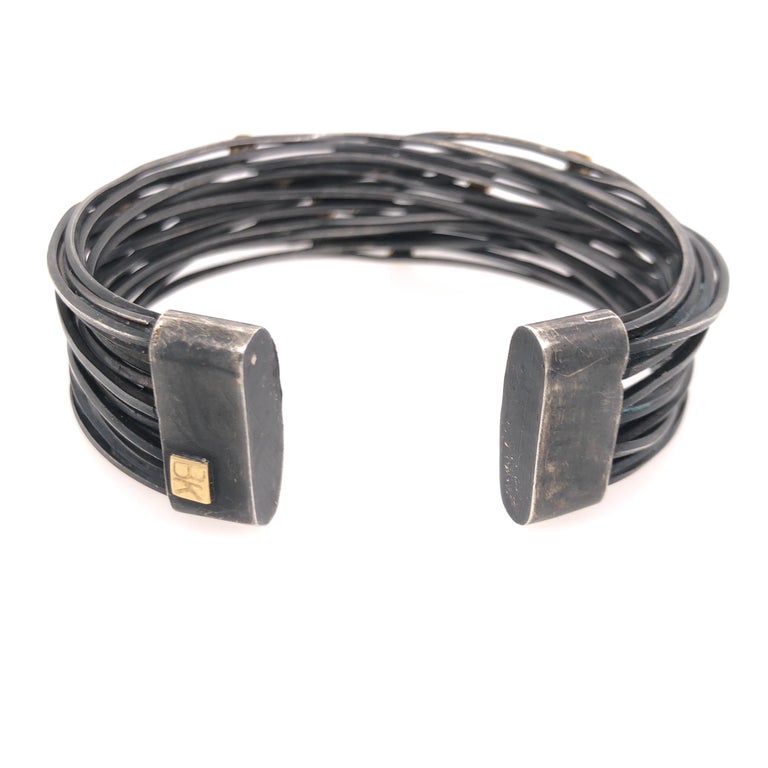 Boaz Kashi Oxidized Sterling Silver Wire Ruby Diamond Cuff For Sale at ...