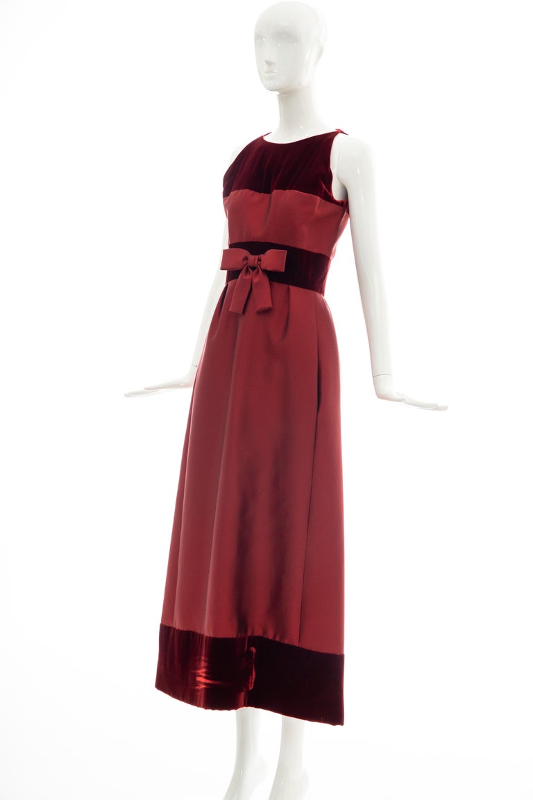 Bob Bugnand, Cranberry Silk Gazar Silk Velvet Evening Dress, Circa ...