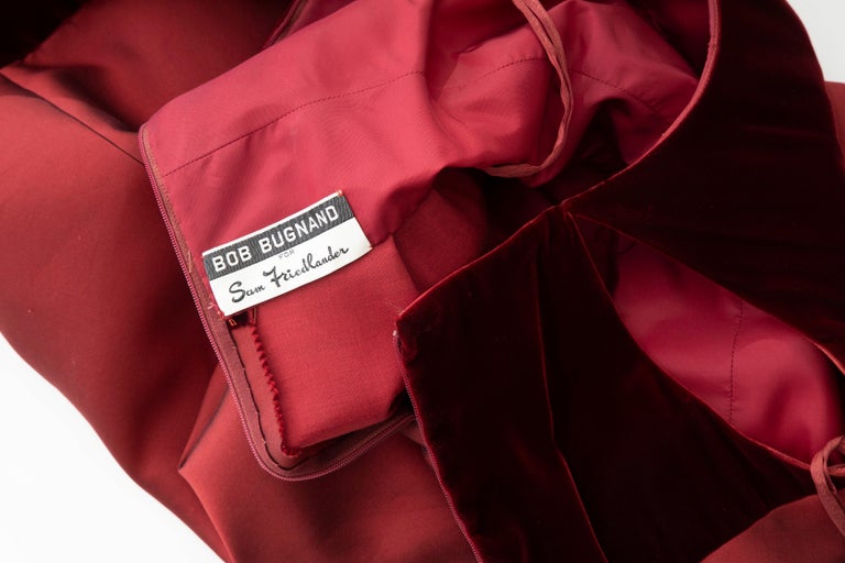 Bob Bugnand, Cranberry Silk Gazar Silk Velvet Evening Dress, Circa ...