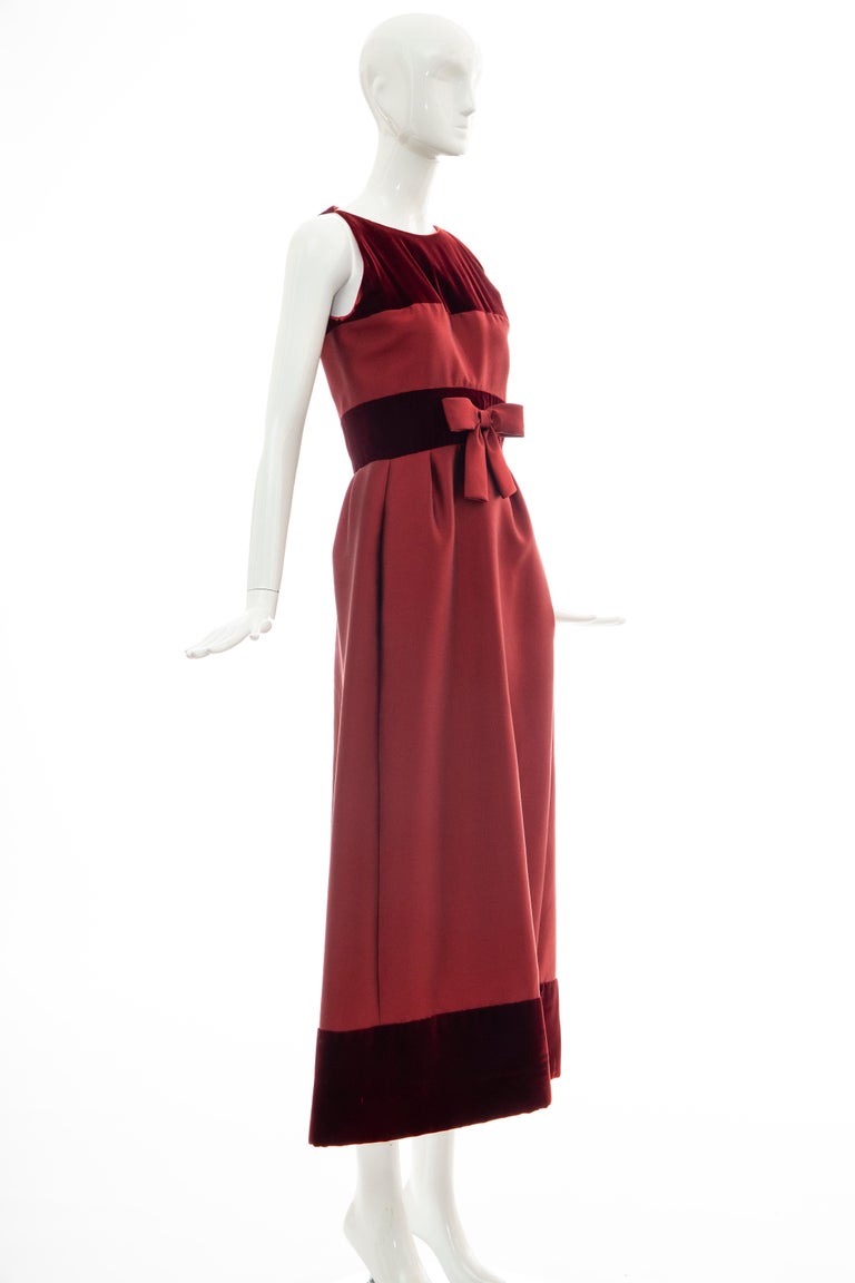Bob Bugnand, Cranberry Silk Gazar Silk Velvet Evening Dress, Circa ...