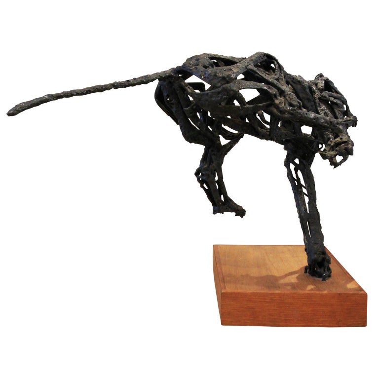 Bob Fowler - Modern Brutalist Metal Abstract Running Jaguar Sculpture ...