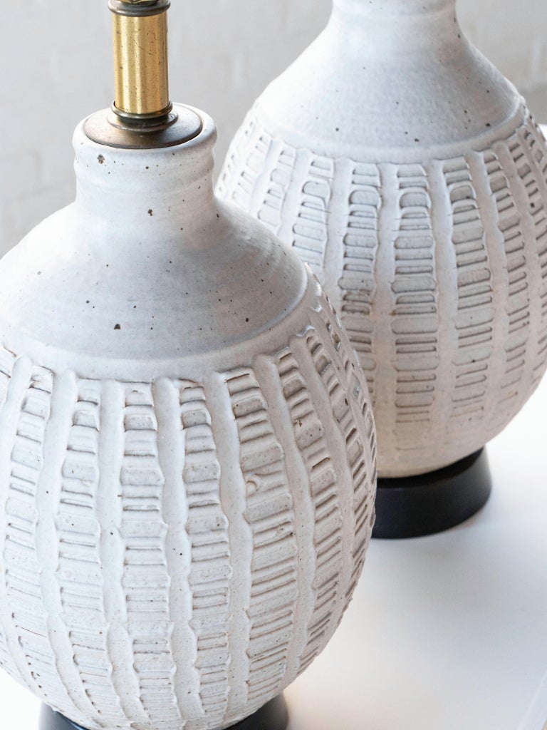 Bob Kinzie Pair of White Glazed Table Lamps for Affiliated Craftsmen ...