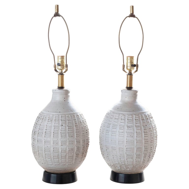 Bob Kinzie Pair of White Glazed Table Lamps for Affiliated Craftsmen ...
