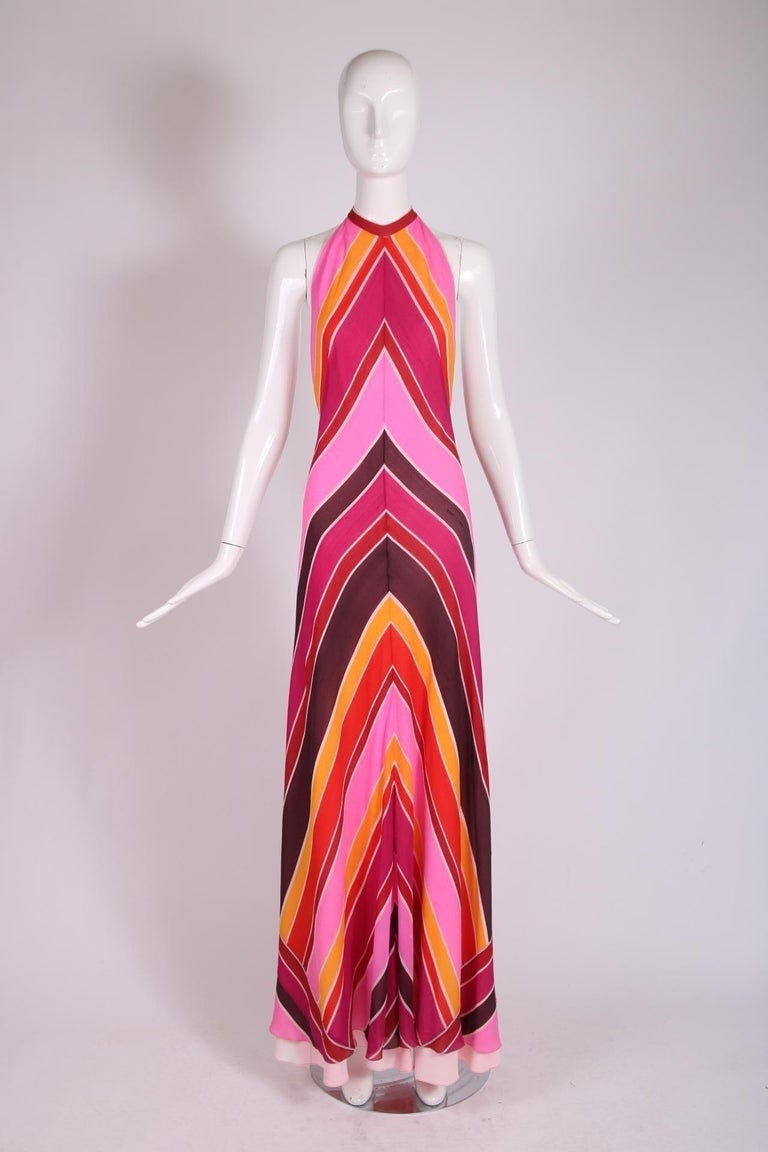 Bob Mackie and Ray Aghayan Chevron Striped Halter Maxi Dress at 1stDibs