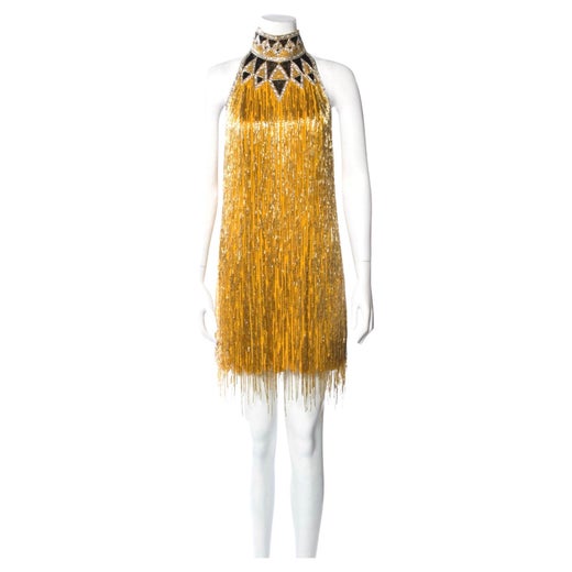 Bob Mackie Black Sequin Gown with Arrow design High Low Feather trim ...