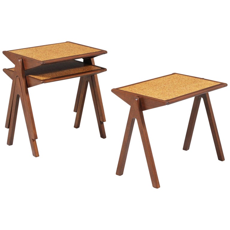 Bob Roukema Cork Top Nesting Tables for Jon Jansen at 1stDibs
